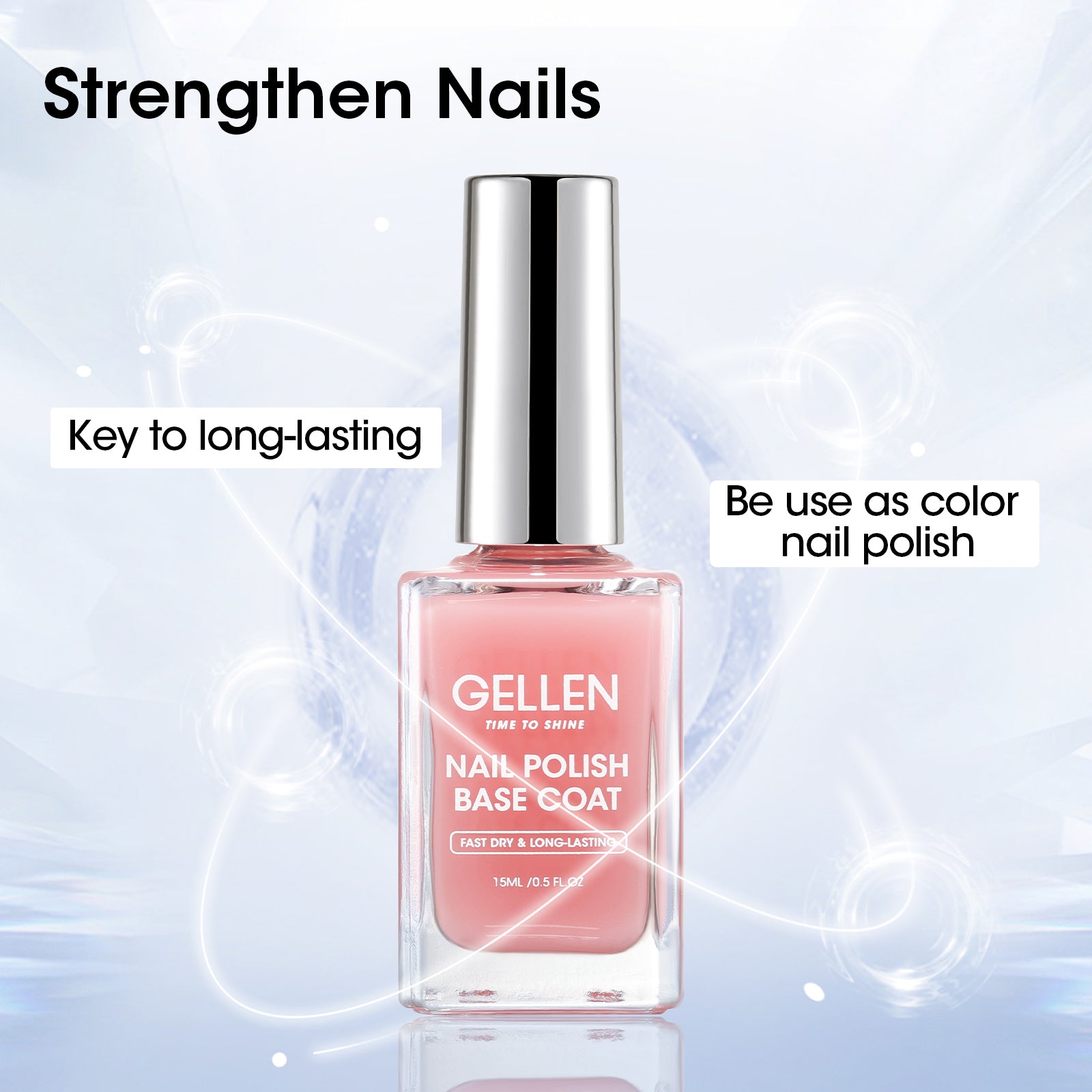 Gellen Nude Pink Base Coat for Regular Nail Polish with Organic Calciu ...